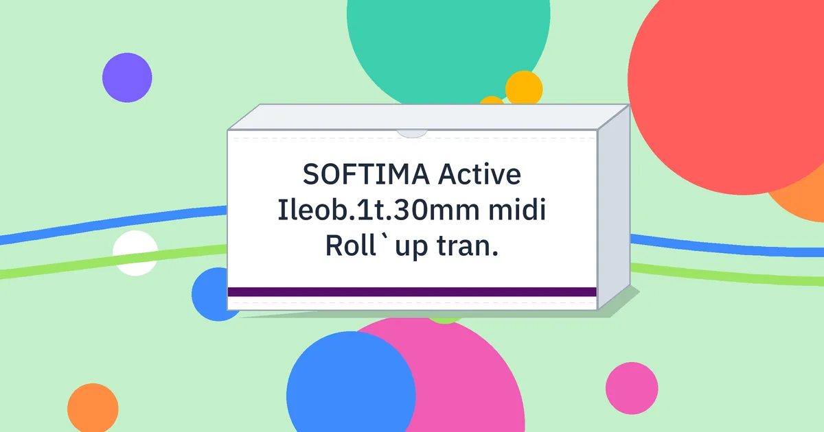 Symbolbild: Packung mit der Aufschrift SOFTIMA Active Ileob.1t.30mm midi Roll`up tran. (PZN 09061925) – Verfügbarkeit und Bezug in Apotheken in Frankfurt am Main