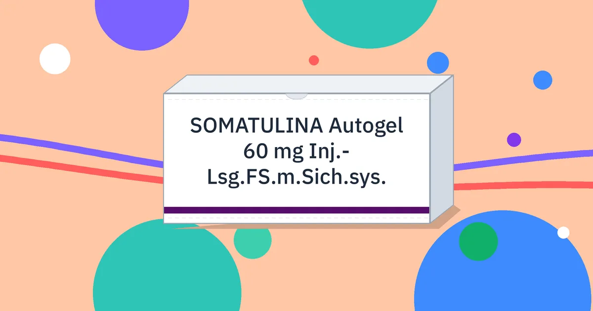 Symbolbild: Packung mit der Aufschrift SOMATULINA Autogel 60 mg Inj.-Lsg.FS.m.Sich.sys. (PZN 17668943) – Verfügbarkeit und Bezug in Apotheken in Frankfurt am Main