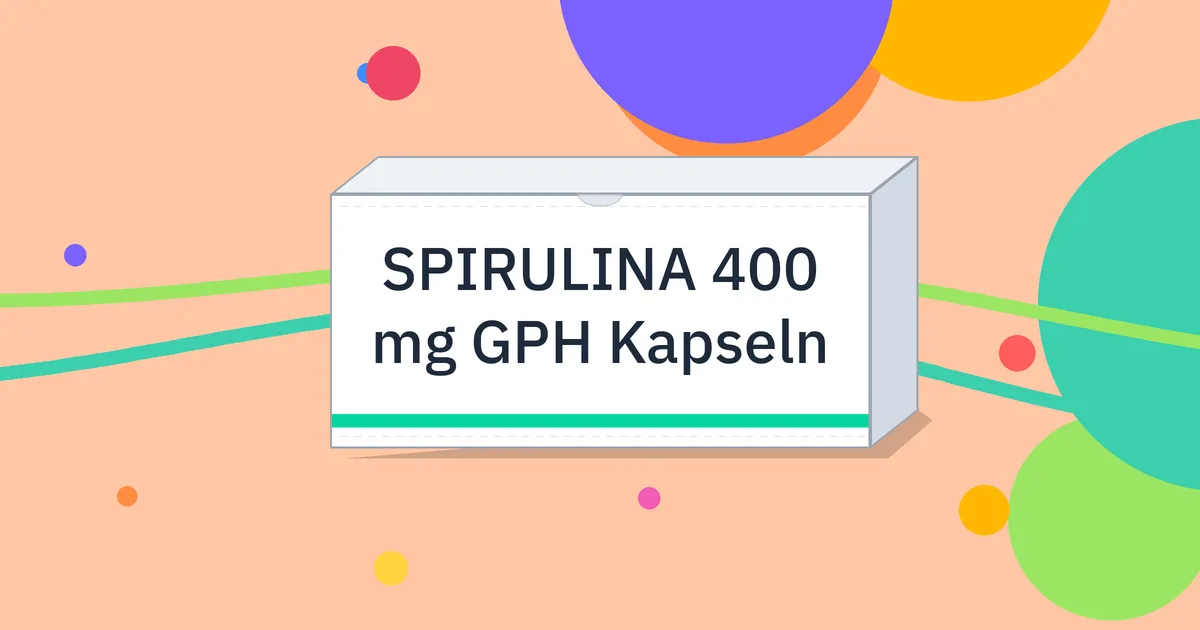 Symbolbild: Packung mit der Aufschrift SPIRULINA 400 mg GPH Kapseln (PZN 20856826) – Verfügbarkeit und Bezug in Apotheken in Frankfurt am Main