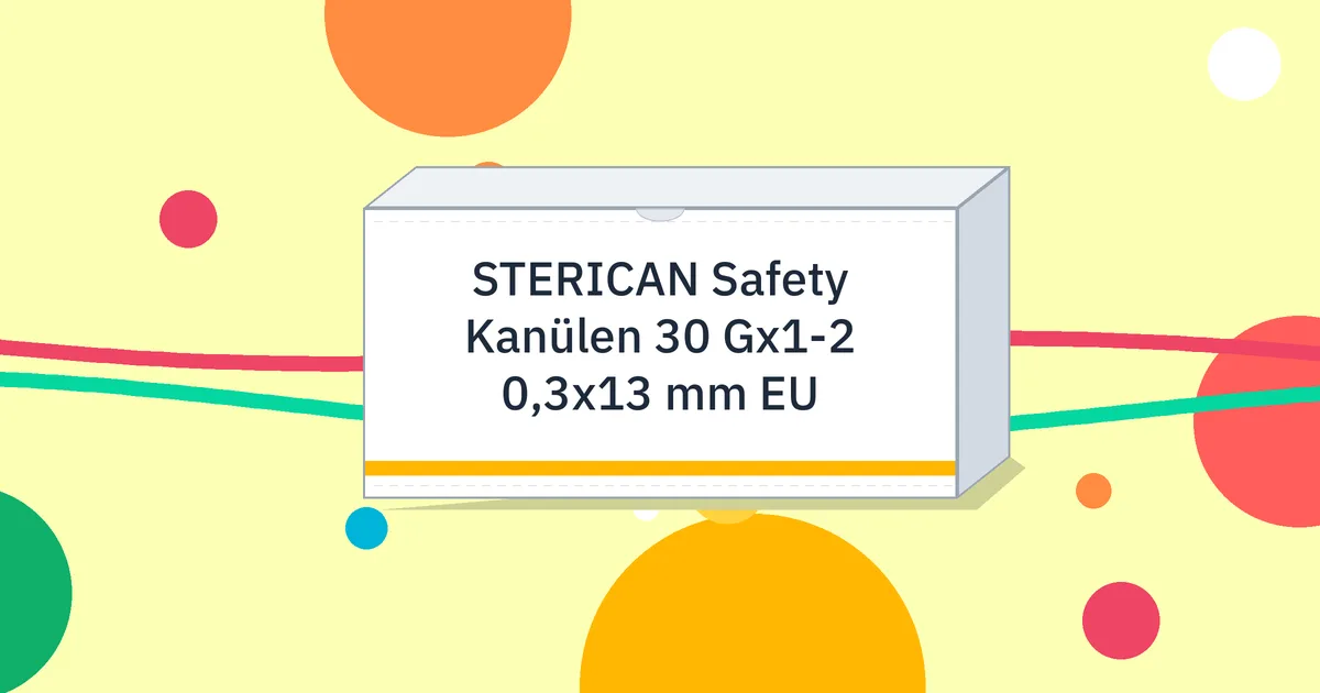 Symbolbild: Packung mit der Aufschrift STERICAN Safety Kanülen 30 Gx1-2 0,3x13 mm EU (PZN 15746567) – Verfügbarkeit und Bezug in Apotheken in Frankfurt am Main