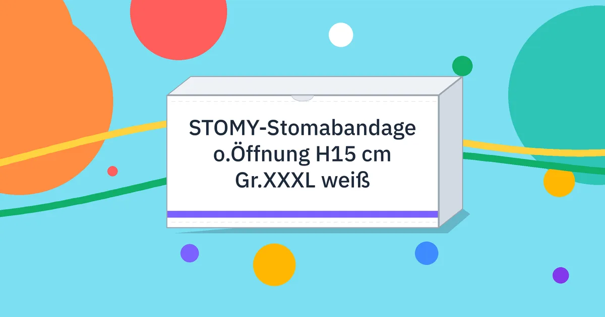 Symbolbild: Packung mit der Aufschrift STOMY-Stomabandage o.Öffnung H15 cm Gr.XXXL weiß (PZN 16751369) – Verfügbarkeit und Bezug in Apotheken in Frankfurt am Main