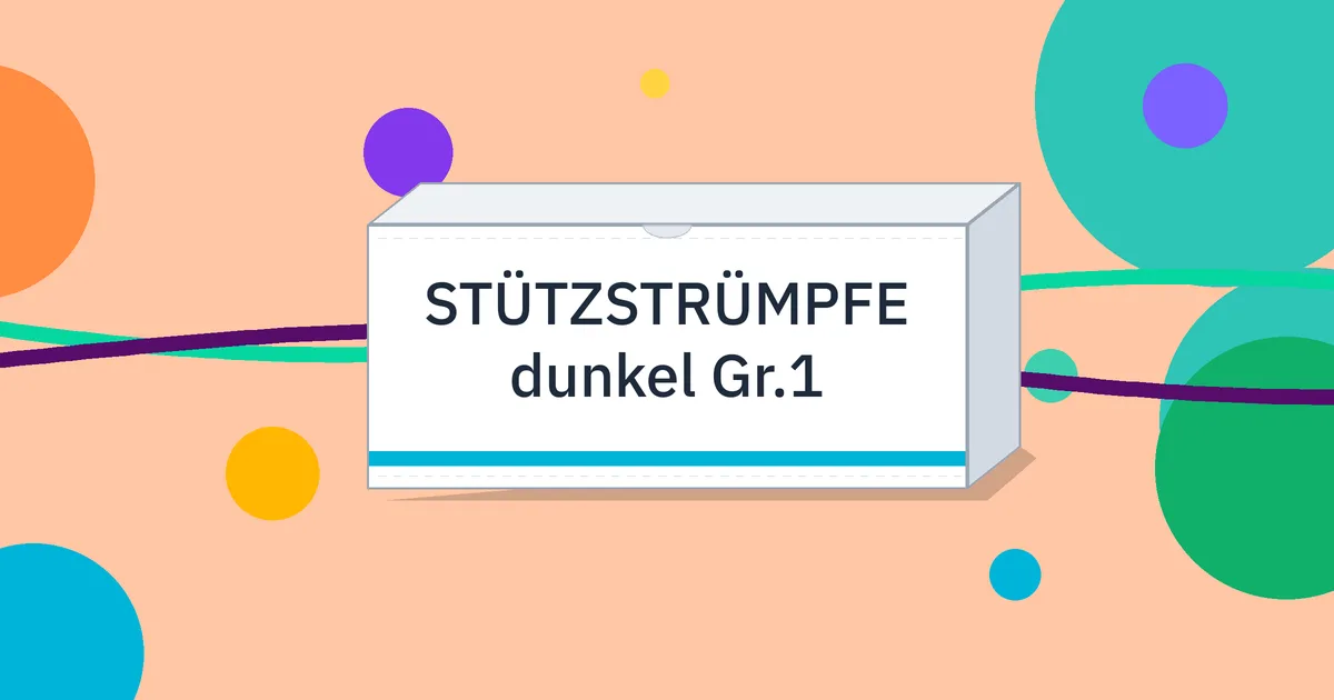 Symbolbild: Packung mit der Aufschrift STÜTZSTRÜMPFE dunkel Gr.1 (PZN 01978854) – Verfügbarkeit und Bezug in Apotheken in Frankfurt am Main