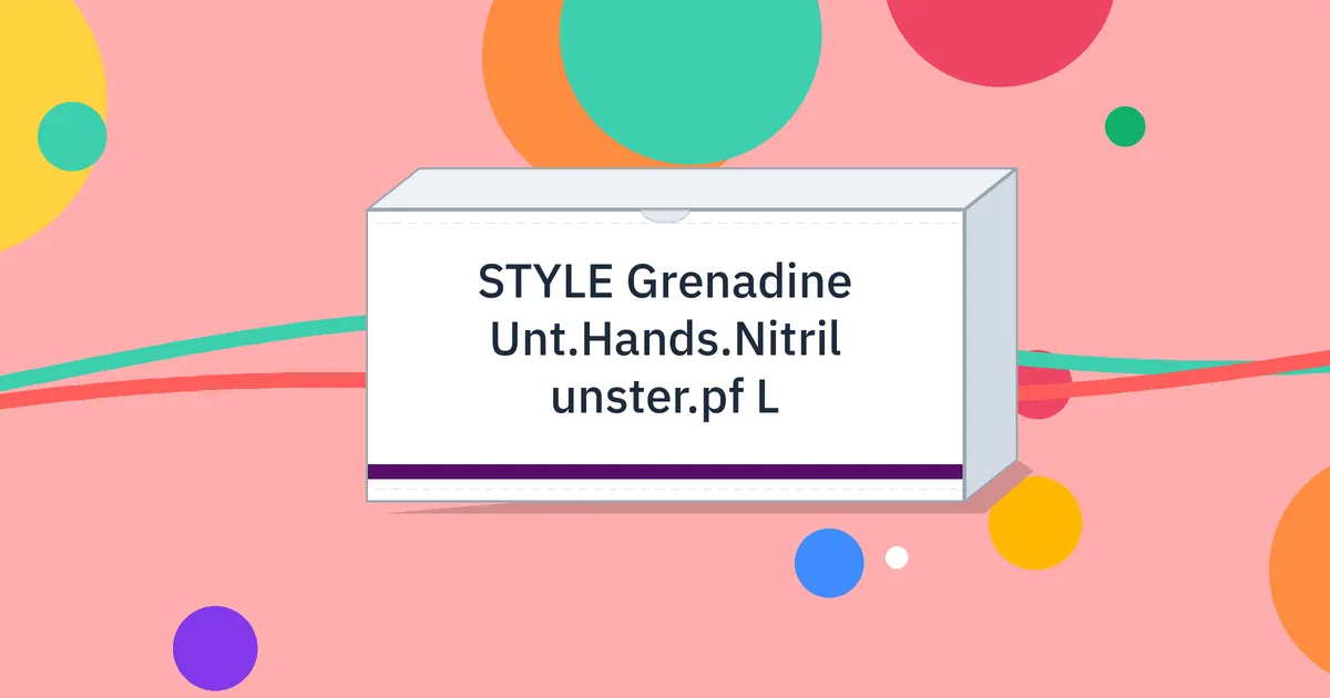 Symbolbild: Packung mit der Aufschrift STYLE Grenadine Unt.Hands.Nitril unster.pf L (PZN 14819620) – Verfügbarkeit und Bezug in Apotheken in Frankfurt am Main
