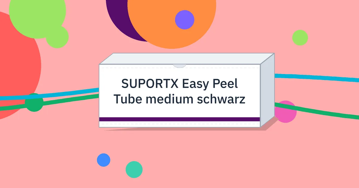 Symbolbild: Packung mit der Aufschrift SUPORTX Easy Peel Tube medium schwarz (PZN 11125816) – Verfügbarkeit und Bezug in Apotheken in Frankfurt am Main