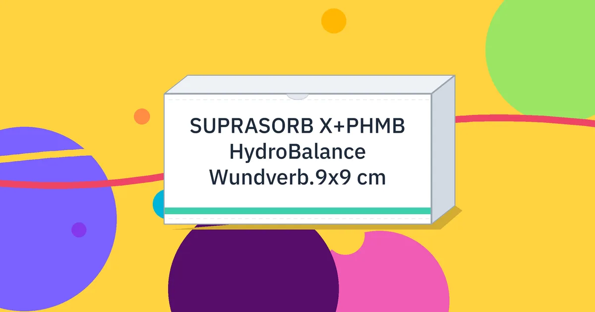Symbolbild: Packung mit der Aufschrift SUPRASORB X+PHMB HydroBalance Wundverb.9x9 cm (PZN 12586689) – Verfügbarkeit und Bezug in Apotheken in Frankfurt am Main