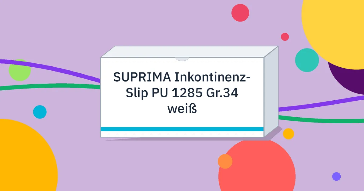 Symbolbild: Packung mit der Aufschrift SUPRIMA Inkontinenz-Slip PU 1285 Gr.34 weiß (PZN 12484368) – Verfügbarkeit und Bezug in Apotheken in Frankfurt am Main