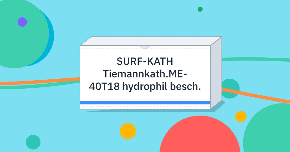 Symbolbild: Packung mit der Aufschrift SURF-KATH Tiemannkath.ME-40T18 hydrophil besch. (PZN 05737082) – Verfügbarkeit und Bezug in Apotheken in Frankfurt am Main