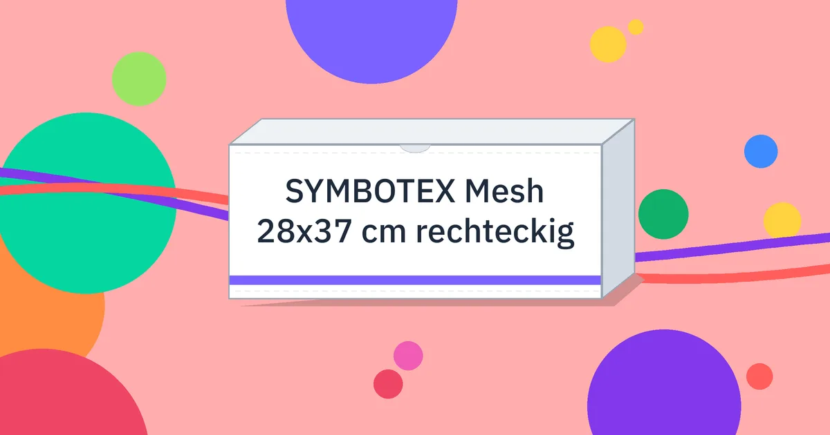 Symbolbild: Packung mit der Aufschrift SYMBOTEX Mesh 28x37 cm rechteckig (PZN 10631291) – Verfügbarkeit und Bezug in Apotheken in Frankfurt am Main