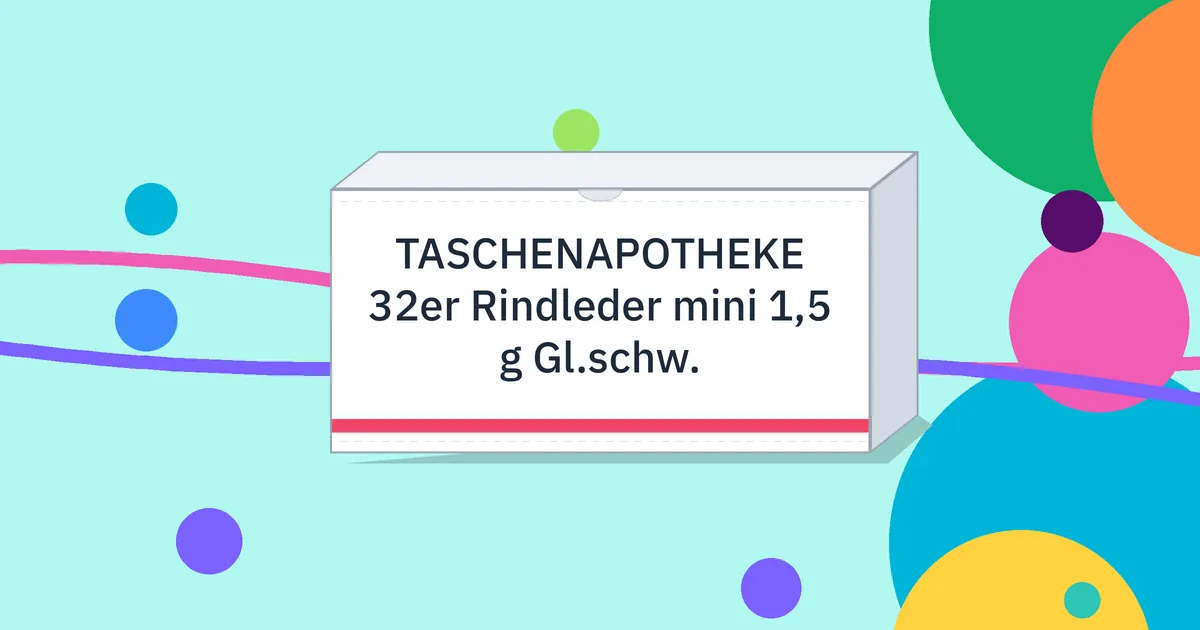 Symbolbild: Packung mit der Aufschrift TASCHENAPOTHEKE 32er Rindleder mini 1,5 g Gl.schw. (PZN 11035591) – Verfügbarkeit und Bezug in Apotheken in Frankfurt am Main