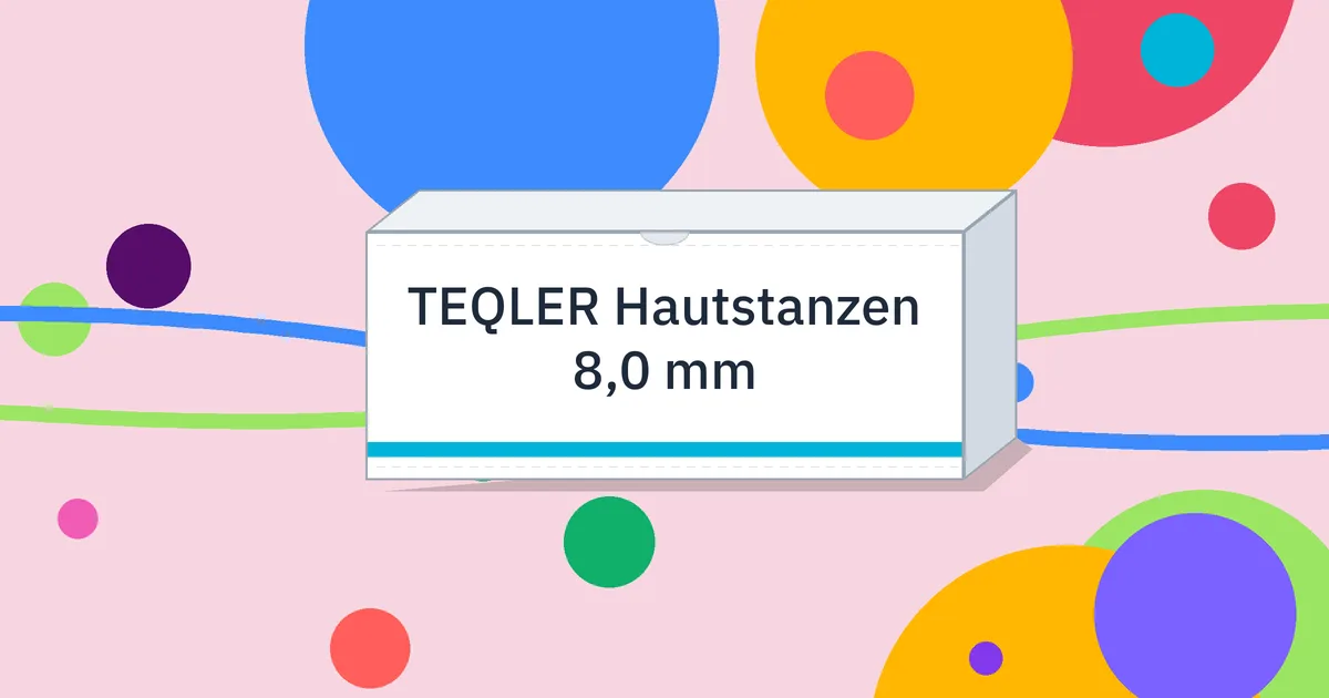 Symbolbild: Packung mit der Aufschrift TEQLER Hautstanzen 8,0 mm (PZN 19391598) – Verfügbarkeit und Bezug in Apotheken in Frankfurt am Main
