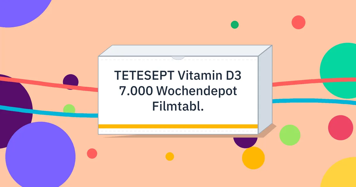Symbolbild: Packung mit der Aufschrift TETESEPT Vitamin D3 7.000 Wochendepot Filmtabl. (PZN 13166707) – Verfügbarkeit und Bezug in Apotheken in Frankfurt am Main