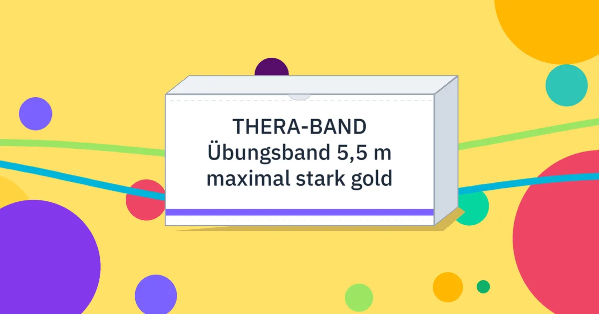Symbolbild: Packung mit der Aufschrift THERA-BAND Übungsband 5,5 m maximal stark gold (PZN 00350993) – Verfügbarkeit und Bezug in Apotheken in Frankfurt am Main