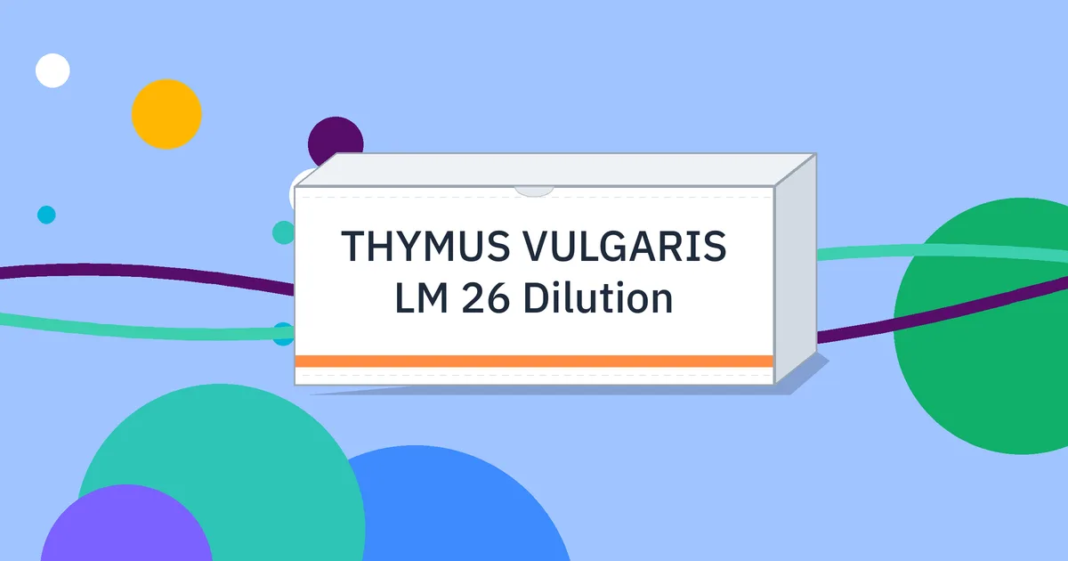 Symbolbild: Packung mit der Aufschrift THYMUS VULGARIS LM 26 Dilution (PZN 13223581) – Verfügbarkeit und Bezug in Apotheken in Frankfurt am Main