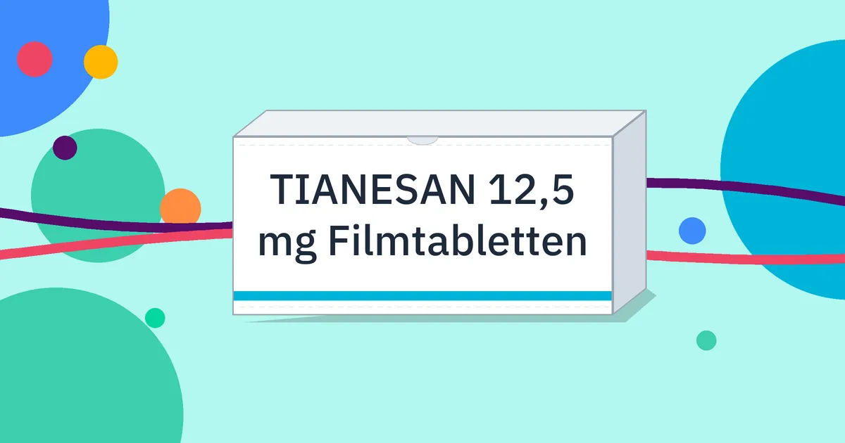Symbolbild: Packung mit der Aufschrift TIANESAN 12,5 mg Filmtabletten (PZN 17539832) – Verfügbarkeit und Bezug in Apotheken in Frankfurt am Main