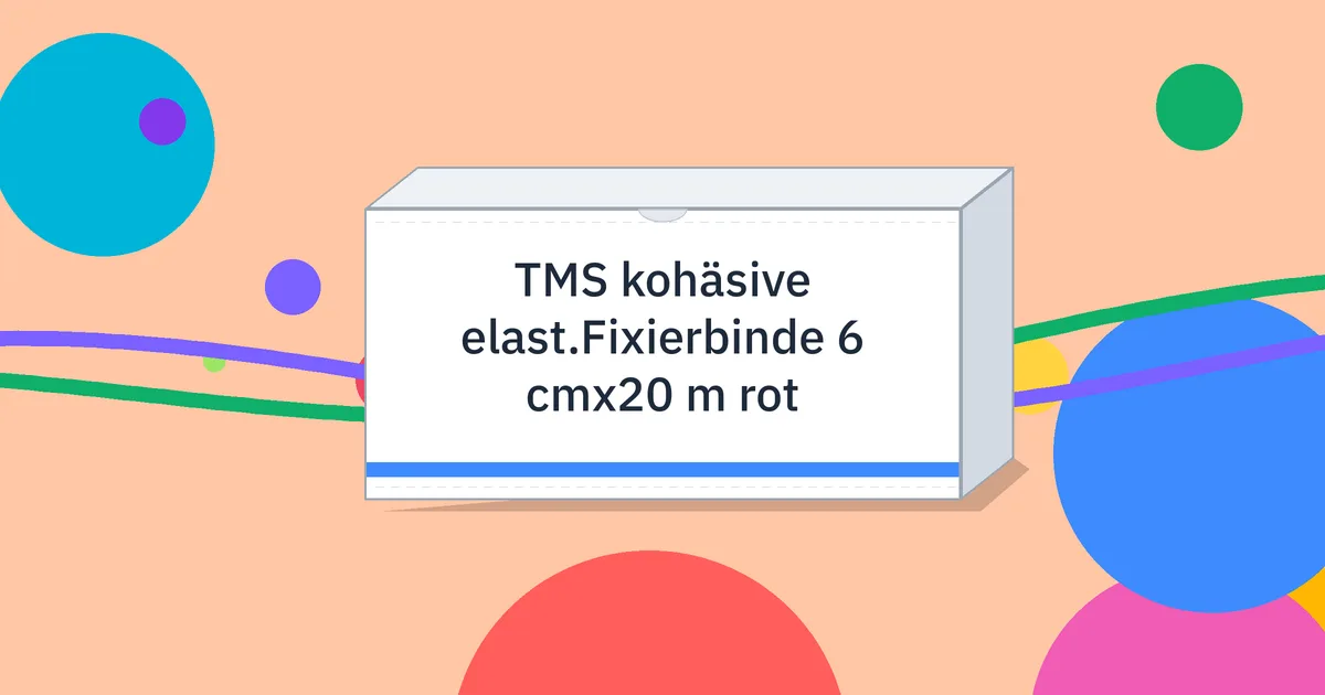 Symbolbild: Packung mit der Aufschrift TMS kohäsive elast.Fixierbinde 6 cmx20 m rot (PZN 18316583) – Verfügbarkeit und Bezug in Apotheken in Frankfurt am Main
