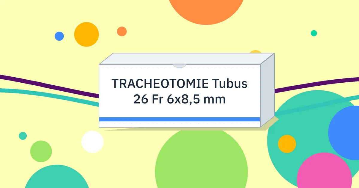 Symbolbild: Packung mit der Aufschrift TRACHEOTOMIE Tubus 26 Fr 6x8,5 mm (PZN 10178609) – Verfügbarkeit und Bezug in Apotheken in Frankfurt am Main