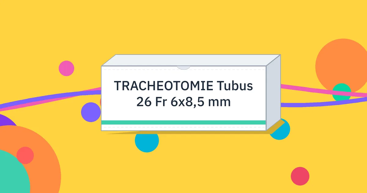 Symbolbild: Packung mit der Aufschrift TRACHEOTOMIE Tubus 26 Fr 6x8,5 mm (PZN 00912020) – Verfügbarkeit und Bezug in Apotheken in Frankfurt am Main