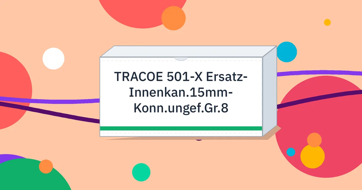 Symbolbild: Packung mit der Aufschrift TRACOE 501-X Ersatz-Innenkan.15mm-Konn.ungef.Gr.8 (PZN 05881005) – Verfügbarkeit und Bezug in Apotheken in Frankfurt am Main