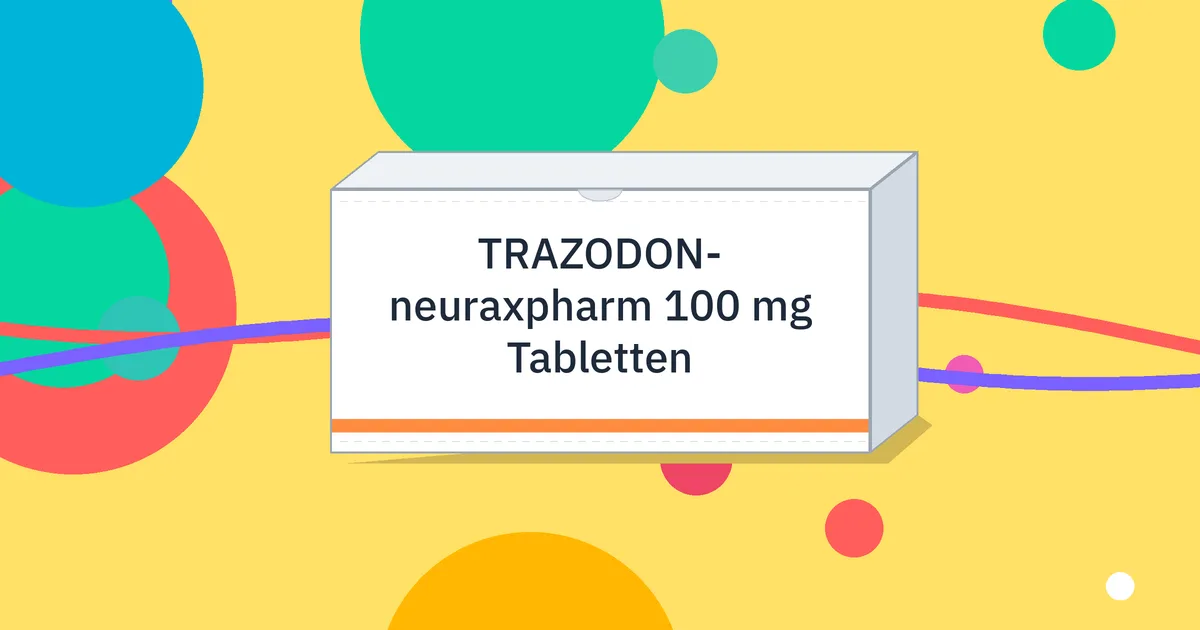 Symbolbild: Packung mit der Aufschrift TRAZODON-neuraxpharm 100 mg Tabletten (PZN 02136413) – Verfügbarkeit und Bezug in Apotheken in Frankfurt am Main