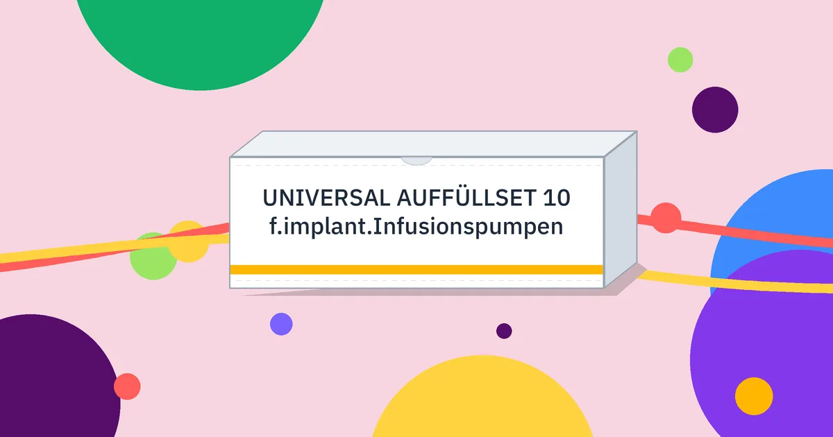 Symbolbild: Packung mit der Aufschrift UNIVERSAL AUFFÜLLSET 10 f.implant.Infusionspumpen (PZN 13863493) – Verfügbarkeit und Bezug in Apotheken in Frankfurt am Main