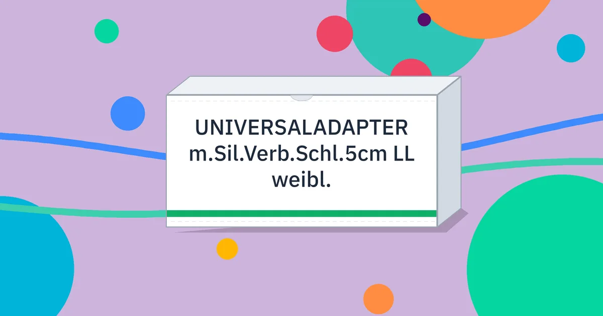 Symbolbild: Packung mit der Aufschrift UNIVERSALADAPTER m.Sil.Verb.Schl.5cm LL weibl. (PZN 18306372) – Verfügbarkeit und Bezug in Apotheken in Frankfurt am Main