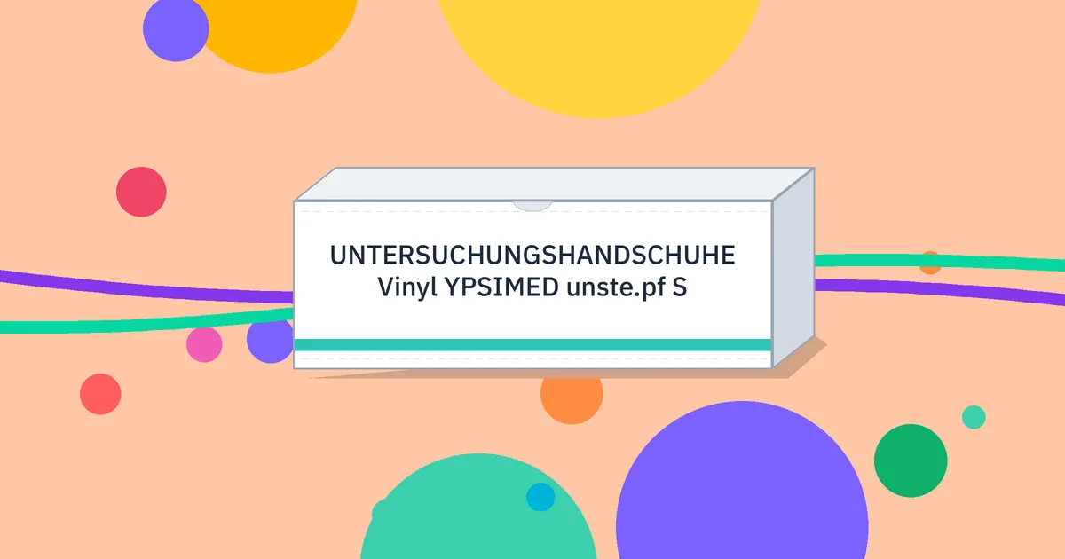 Symbolbild: Packung mit der Aufschrift UNTERSUCHUNGSHANDSCHUHE Vinyl YPSIMED unste.pf S (PZN 16661525) – Verfügbarkeit und Bezug in Apotheken in Frankfurt am Main