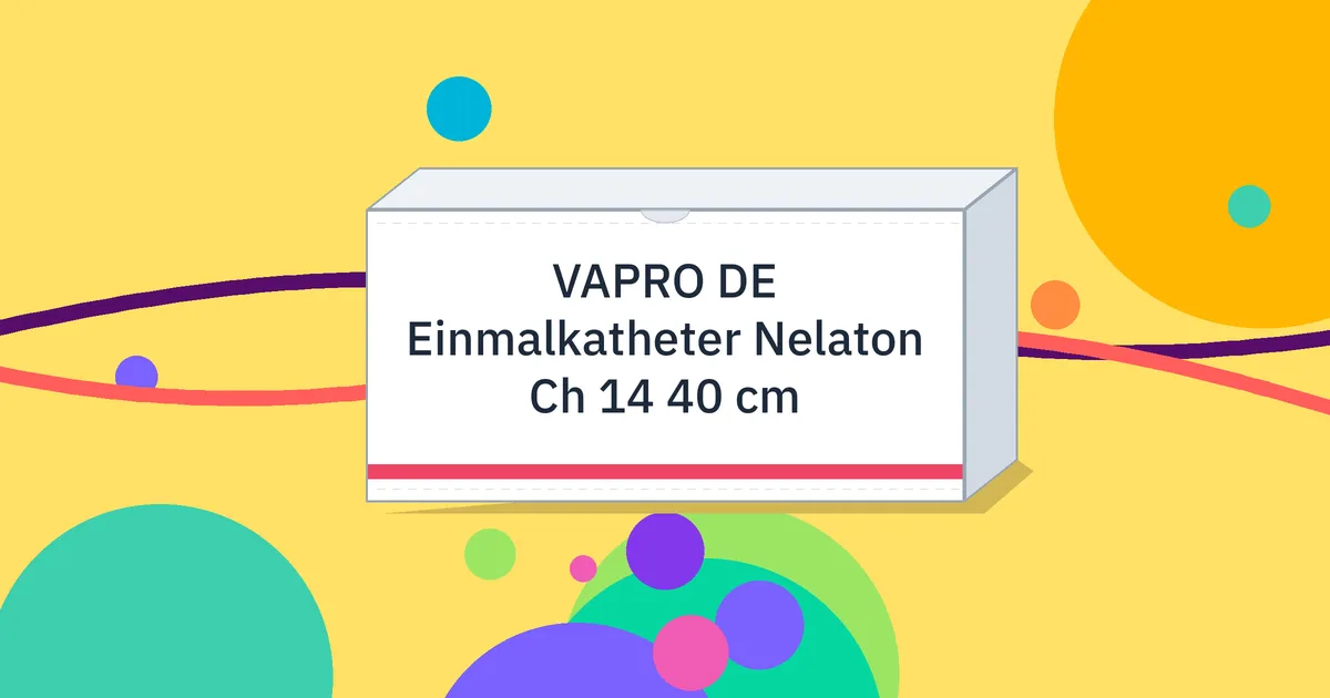 Symbolbild: Packung mit der Aufschrift VAPRO DE Einmalkatheter Nelaton Ch 14 40 cm (PZN 17675104) – Verfügbarkeit und Bezug in Apotheken in Frankfurt am Main
