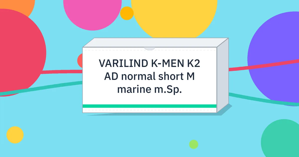 Symbolbild: Packung mit der Aufschrift VARILIND K-MEN K2 AD normal short M marine m.Sp. (PZN 20569311) – Verfügbarkeit und Bezug in Apotheken in Frankfurt am Main