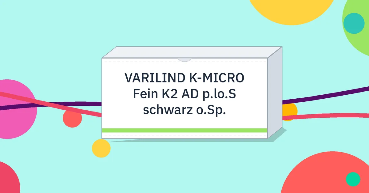 Symbolbild: Packung mit der Aufschrift VARILIND K-MICRO Fein K2 AD p.lo.S schwarz o.Sp. (PZN 20559241) – Verfügbarkeit und Bezug in Apotheken in Frankfurt am Main