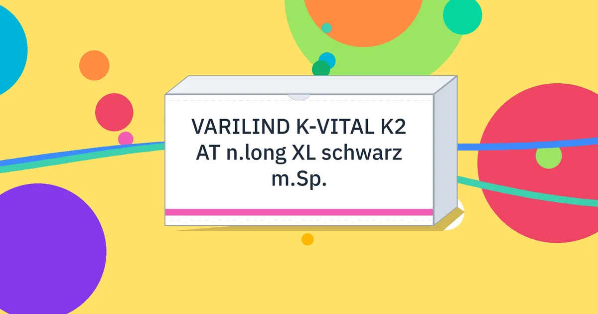 Symbolbild: Packung mit der Aufschrift VARILIND K-VITAL K2 AT n.long XL schwarz m.Sp. (PZN 20561976) – Verfügbarkeit und Bezug in Apotheken in Frankfurt am Main