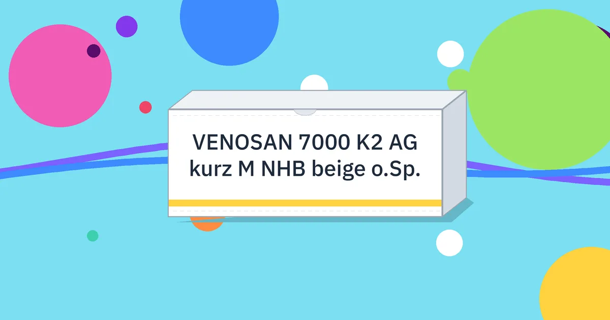 Symbolbild: Packung mit der Aufschrift VENOSAN 7000 K2 AG kurz M NHB beige o.Sp. (PZN 14434825) – Verfügbarkeit und Bezug in Apotheken in Frankfurt am Main