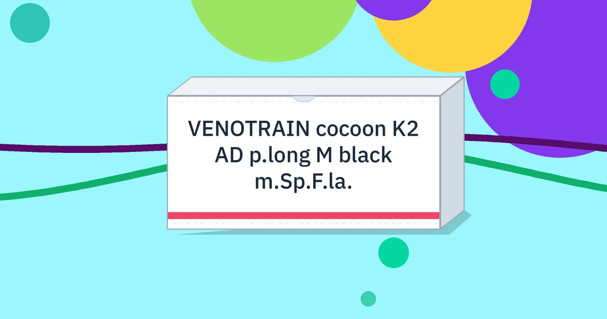Symbolbild: Packung mit der Aufschrift VENOTRAIN cocoon K2 AD p.long M black m.Sp.F.la. (PZN 14402015) – Verfügbarkeit und Bezug in Apotheken in Frankfurt am Main