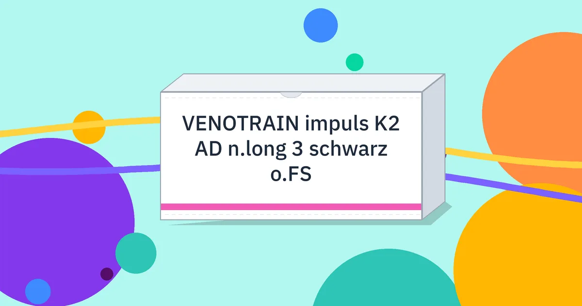 Symbolbild: Packung mit der Aufschrift VENOTRAIN impuls K2 AD n.long 3 schwarz o.FS (PZN 00627578) – Verfügbarkeit und Bezug in Apotheken in Frankfurt am Main