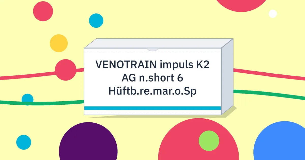 Symbolbild: Packung mit der Aufschrift VENOTRAIN impuls K2 AG n.short 6 Hüftb.re.mar.o.Sp (PZN 15216711) – Verfügbarkeit und Bezug in Apotheken in Frankfurt am Main