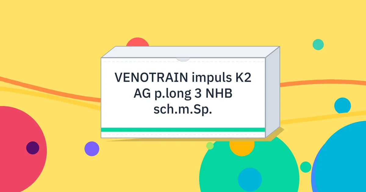 Symbolbild: Packung mit der Aufschrift VENOTRAIN impuls K2 AG p.long 3 NHB sch.m.Sp. (PZN 00517329) – Verfügbarkeit und Bezug in Apotheken in Frankfurt am Main