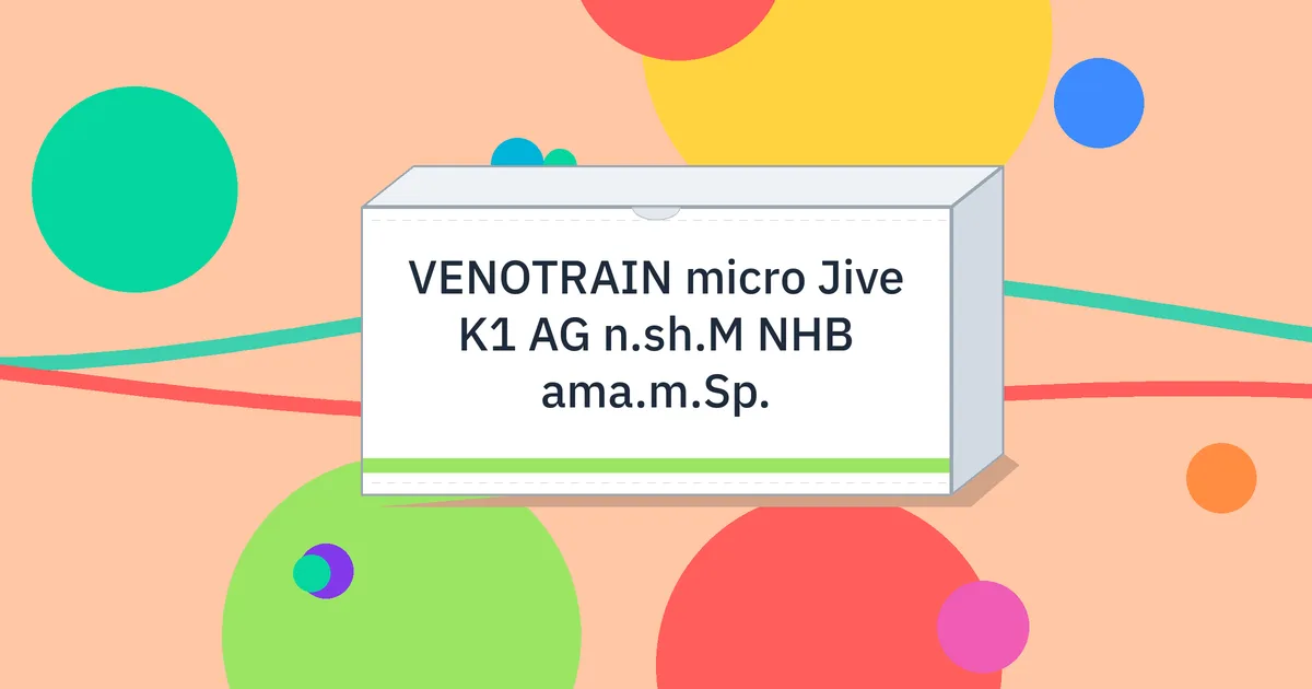 Symbolbild: Packung mit der Aufschrift VENOTRAIN micro Jive K1 AG n.sh.M NHB ama.m.Sp. (PZN 17764894) – Verfügbarkeit und Bezug in Apotheken in Frankfurt am Main