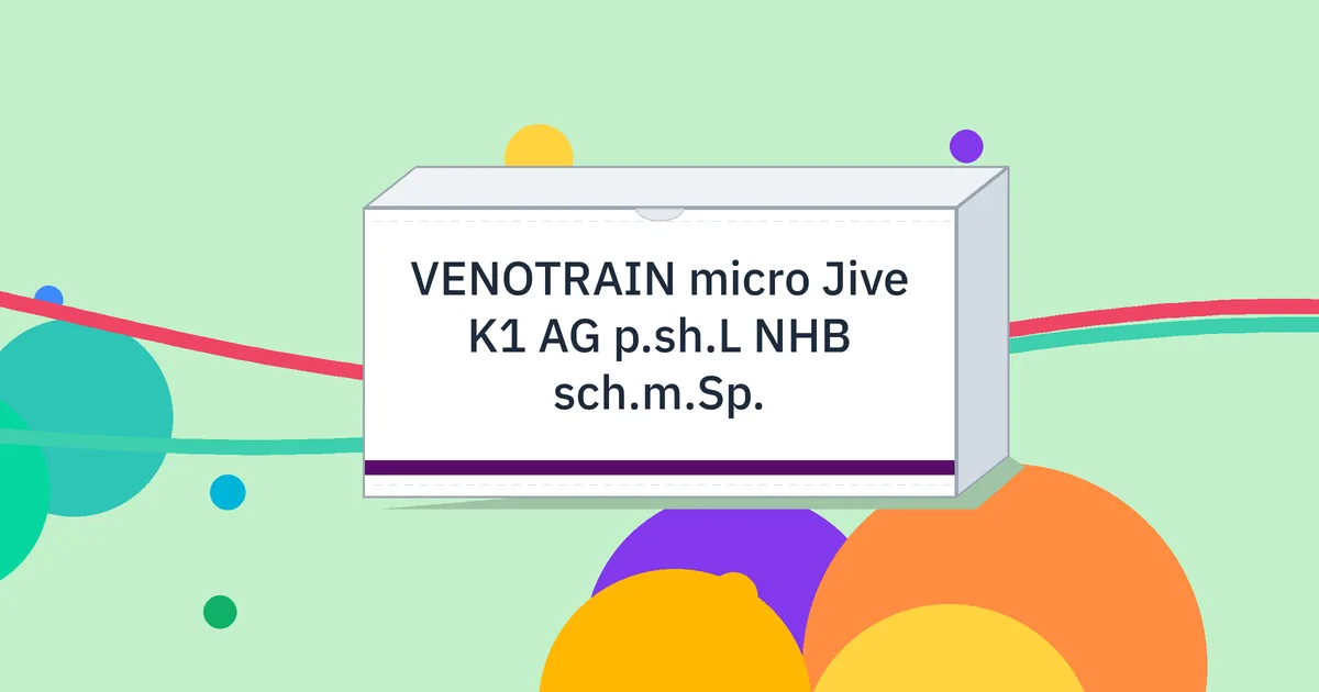 Symbolbild: Packung mit der Aufschrift VENOTRAIN micro Jive K1 AG p.sh.L NHB sch.m.Sp. (PZN 17768159) – Verfügbarkeit und Bezug in Apotheken in Frankfurt am Main
