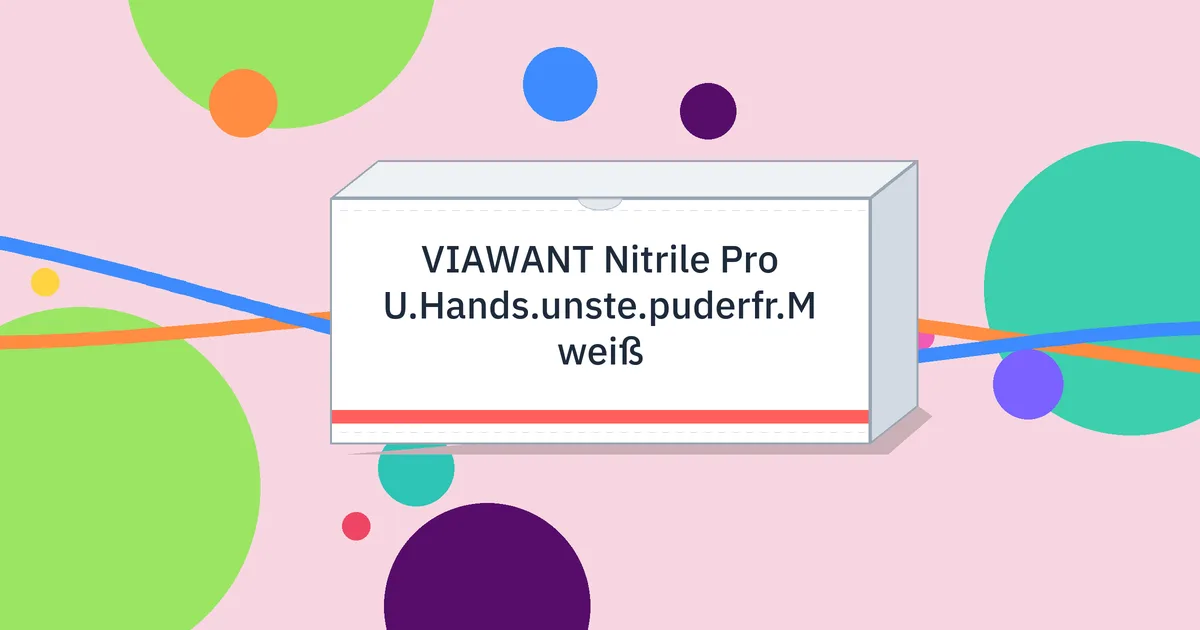 Symbolbild: Packung mit der Aufschrift VIAWANT Nitrile Pro U.Hands.unste.puderfr.M weiß (PZN 10021428) – Verfügbarkeit und Bezug in Apotheken in Frankfurt am Main