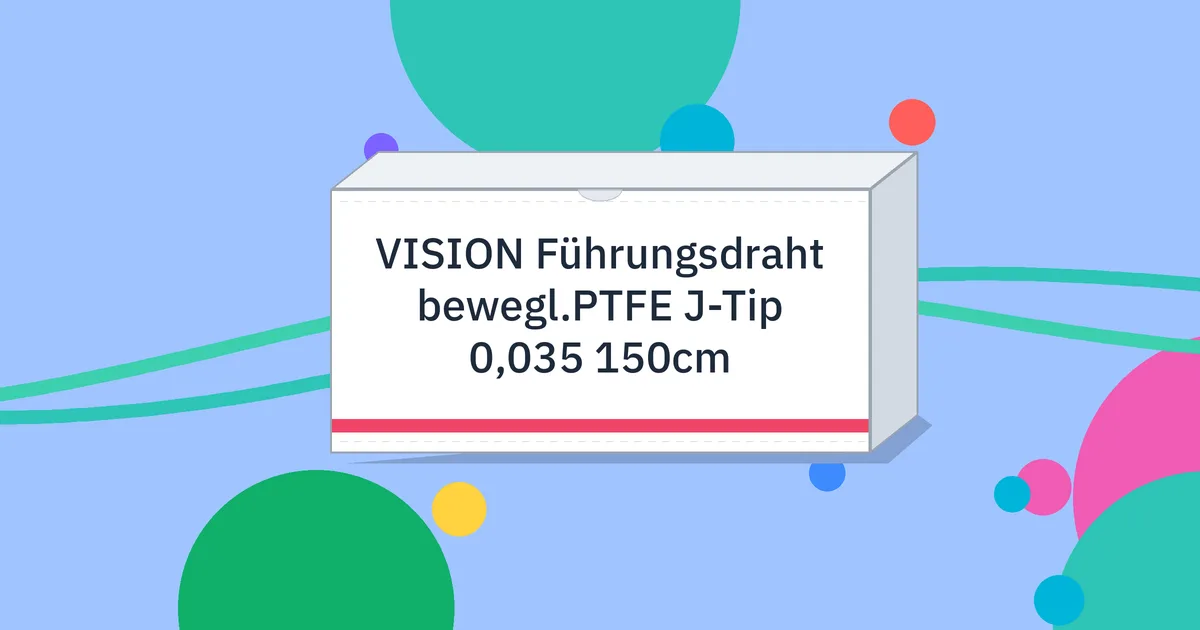 Symbolbild: Packung mit der Aufschrift VISION Führungsdraht bewegl.PTFE J-Tip 0,035 150cm (PZN 18103812) – Verfügbarkeit und Bezug in Apotheken in Frankfurt am Main