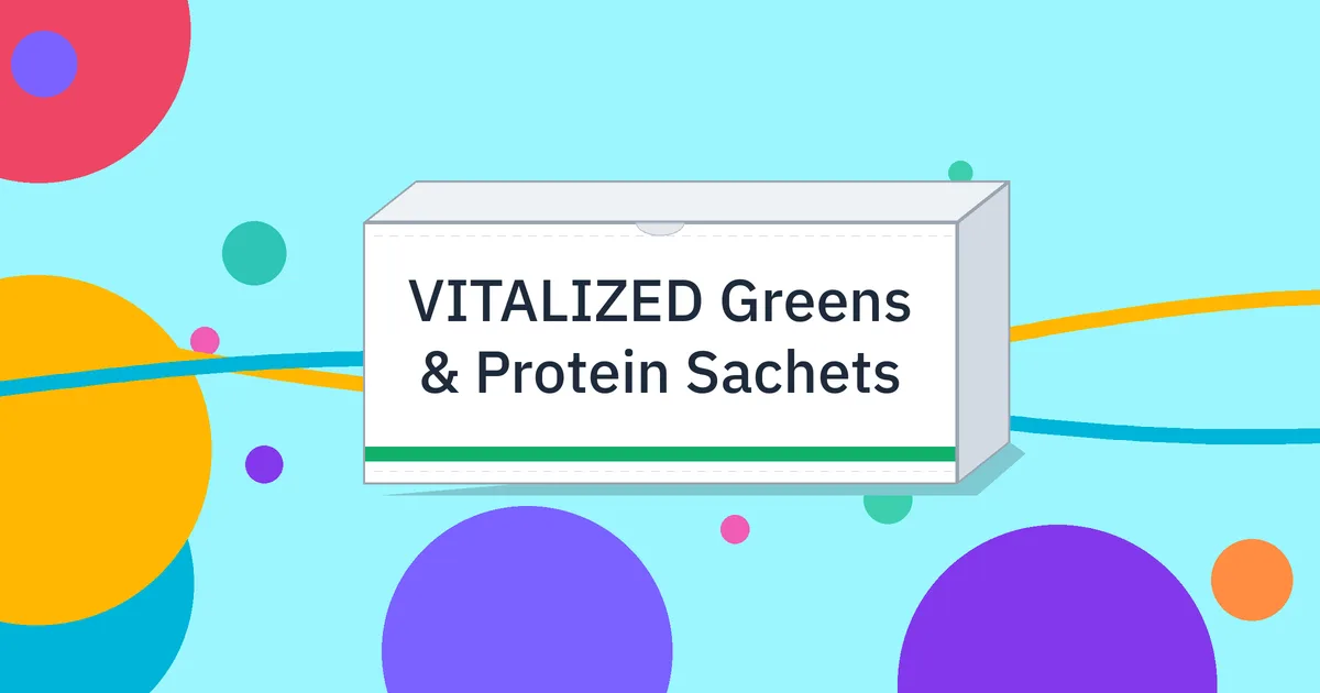 Symbolbild: Packung mit der Aufschrift VITALIZED Greens & Protein Sachets (PZN 19824040) – Verfügbarkeit und Bezug in Apotheken in Frankfurt am Main