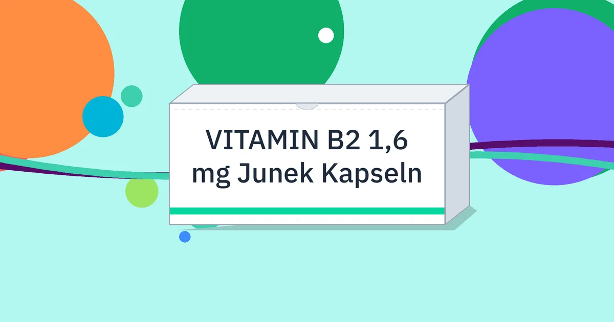Symbolbild: Packung mit der Aufschrift VITAMIN B2 1,6 mg Junek Kapseln (PZN 10051978) – Verfügbarkeit und Bezug in Apotheken in Frankfurt am Main