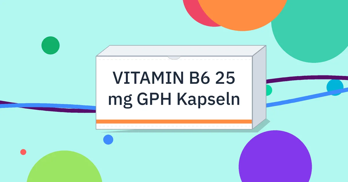 Symbolbild: Packung mit der Aufschrift VITAMIN B6 25 mg GPH Kapseln (PZN 14364705) – Verfügbarkeit und Bezug in Apotheken in Frankfurt am Main