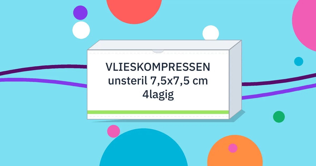 Symbolbild: Packung mit der Aufschrift VLIESKOMPRESSEN unsteril 7,5x7,5 cm 4lagig (PZN 01651604) – Verfügbarkeit und Bezug in Apotheken in Frankfurt am Main