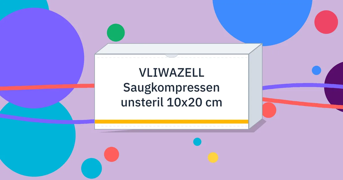 Symbolbild: Packung mit der Aufschrift VLIWAZELL Saugkompressen unsteril 10x20 cm (PZN 02232826) – Verfügbarkeit und Bezug in Apotheken in Frankfurt am Main