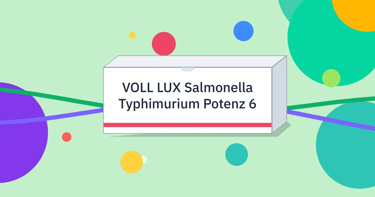 Symbolbild: Packung mit der Aufschrift VOLL LUX Salmonella Typhimurium Potenz 6 (PZN 12390868) – Verfügbarkeit und Bezug in Apotheken in Frankfurt am Main