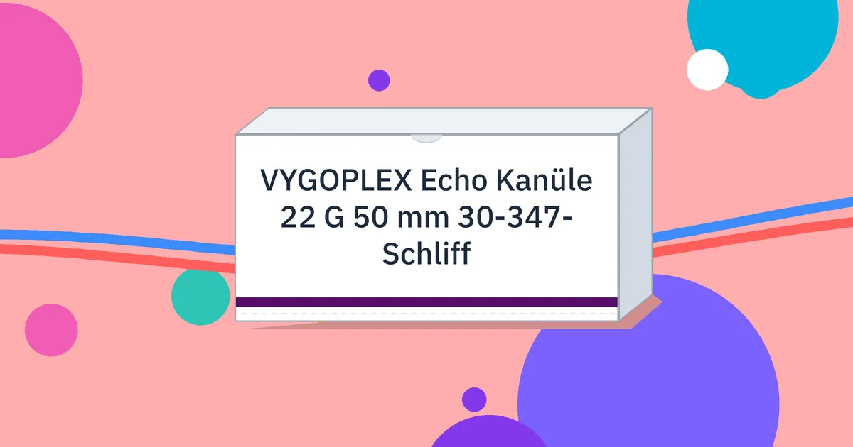 Symbolbild: Packung mit der Aufschrift VYGOPLEX Echo Kanüle 22 G 50 mm 30-347-Schliff (PZN 19817761) – Verfügbarkeit und Bezug in Apotheken in Frankfurt am Main