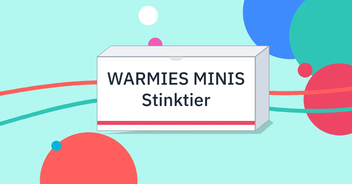 Symbolbild: Packung mit der Aufschrift WARMIES MINIS Stinktier (PZN 19638946) – Verfügbarkeit und Bezug in Apotheken in Frankfurt am Main