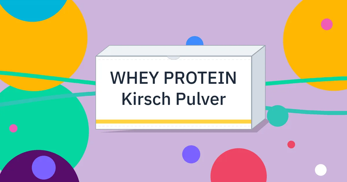 Symbolbild: Packung mit der Aufschrift WHEY PROTEIN Kirsch Pulver (PZN 10028235) – Verfügbarkeit und Bezug in Apotheken in Frankfurt am Main