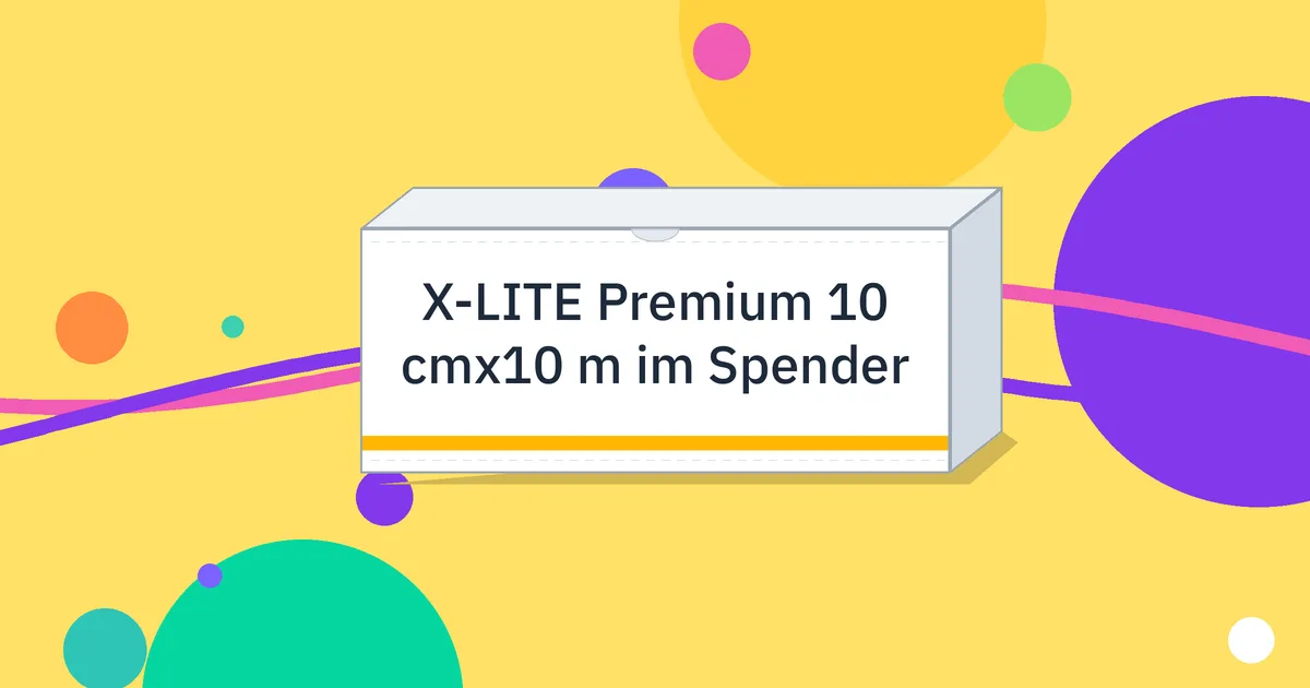 Symbolbild: Packung mit der Aufschrift X-LITE Premium 10 cmx10 m im Spender (PZN 14405692) – Verfügbarkeit und Bezug in Apotheken in Frankfurt am Main