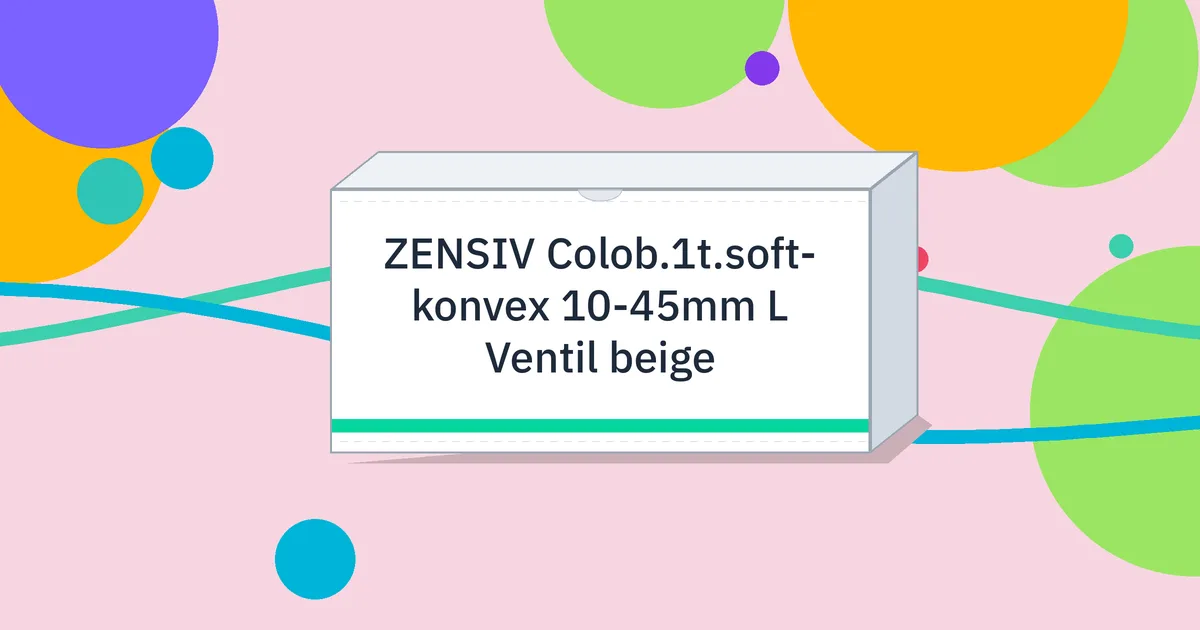 Symbolbild: Packung mit der Aufschrift ZENSIV Colob.1t.soft-konvex 10-45mm L Ventil beige (PZN 19436705) – Verfügbarkeit und Bezug in Apotheken in Frankfurt am Main